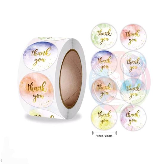 Arteria. Round Thank You Sticker- Colour Splash