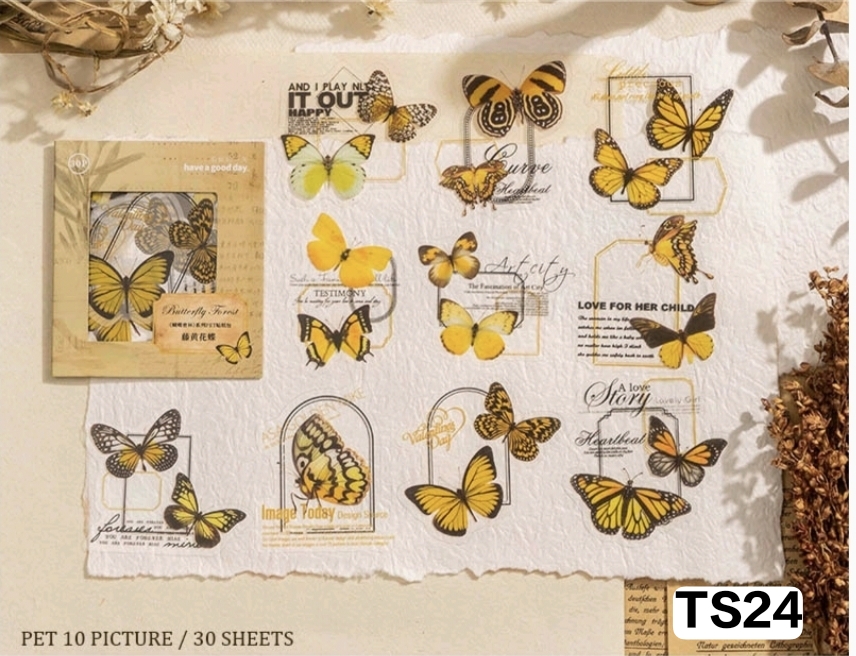 Arteria. Transparent Sticker Cutouts-Butterfly Forest- Yellow